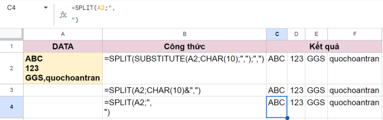Hàm SPLIT trong Google Sheets: Tách dữ liệu dễ dàng